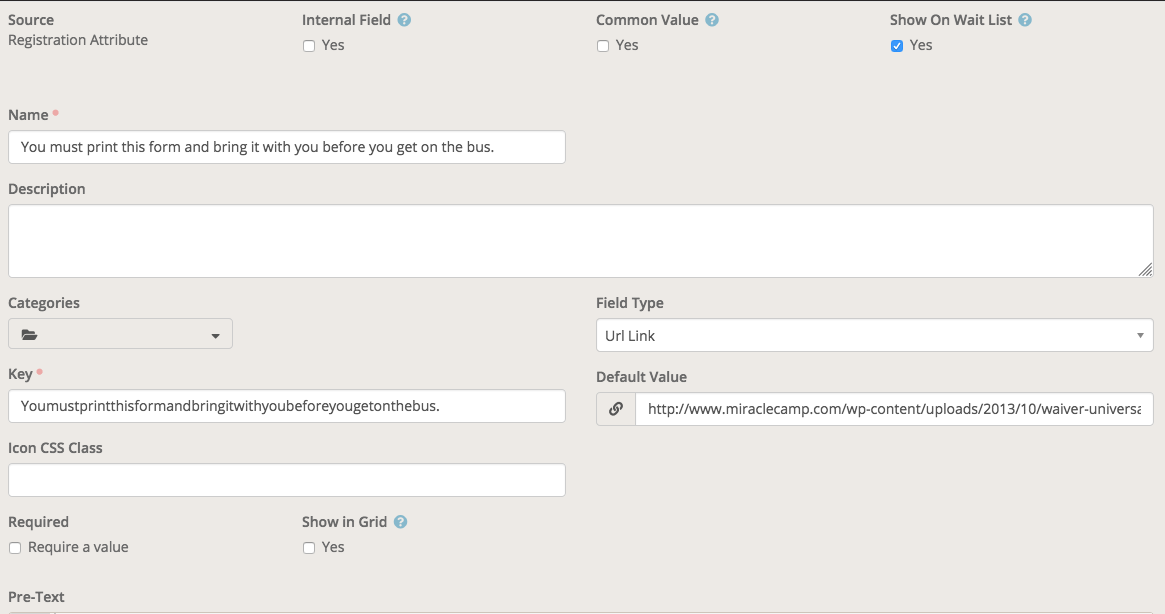 URL link in Registration forms | Rock Community